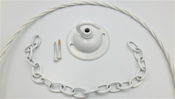 White ceiling hook with screws chain and braided flex
