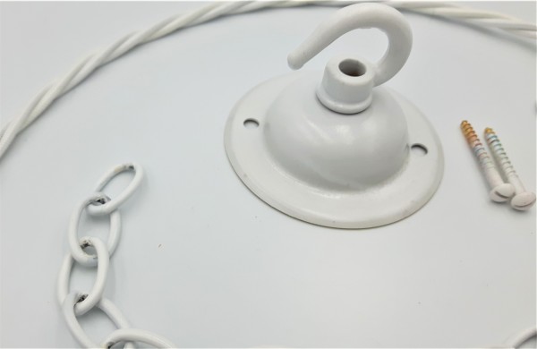 White ceiling hook with screws chain and braided flex