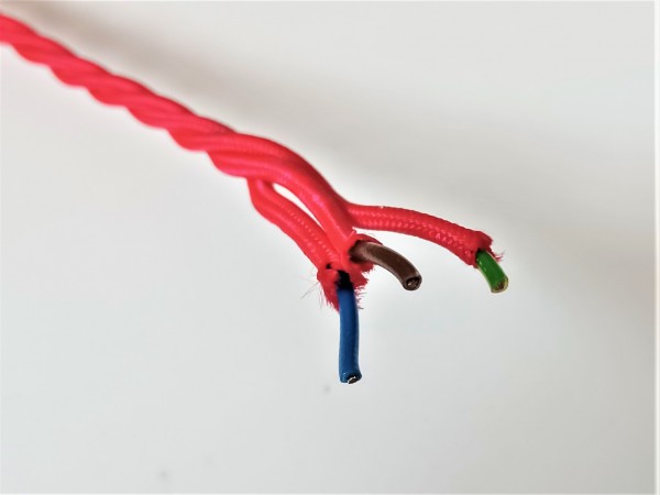Red Braided silk flex lighting cable in poppy red 3 core, 0.50mm