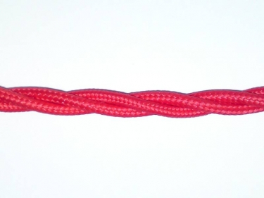 Red Braided silk flex lighting cable in poppy red 3 core, 0.50mm