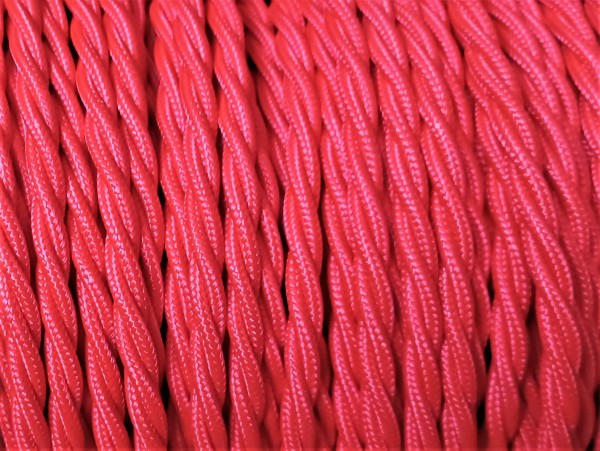 Red Braided silk flex lighting cable in poppy red 3 core, 0.50mm