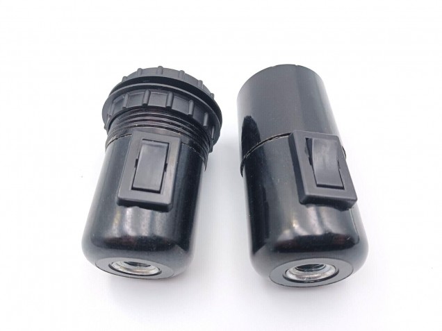 Rocker switch lamp holder E27 Black 10mm base plain or threaded skirt