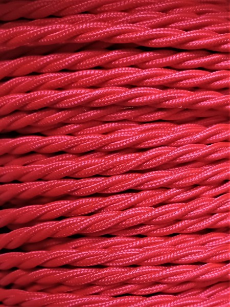 Red Braided silk flex lighting cable in poppy red 3 core, 0.50mm