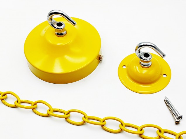 Yellow and chrome ceiling rose hook large or small with optional chain